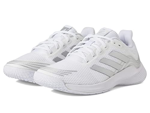 adidas Women's Novaflight Volleyball Sneaker, White/Silver Metallic/White, 9