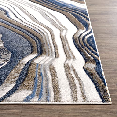 Abani 4โ x 6โ Modern Topography Design Blue, Grey & Gold Area Rug Rugs Modern Pattern No Shed Dining Room Rug