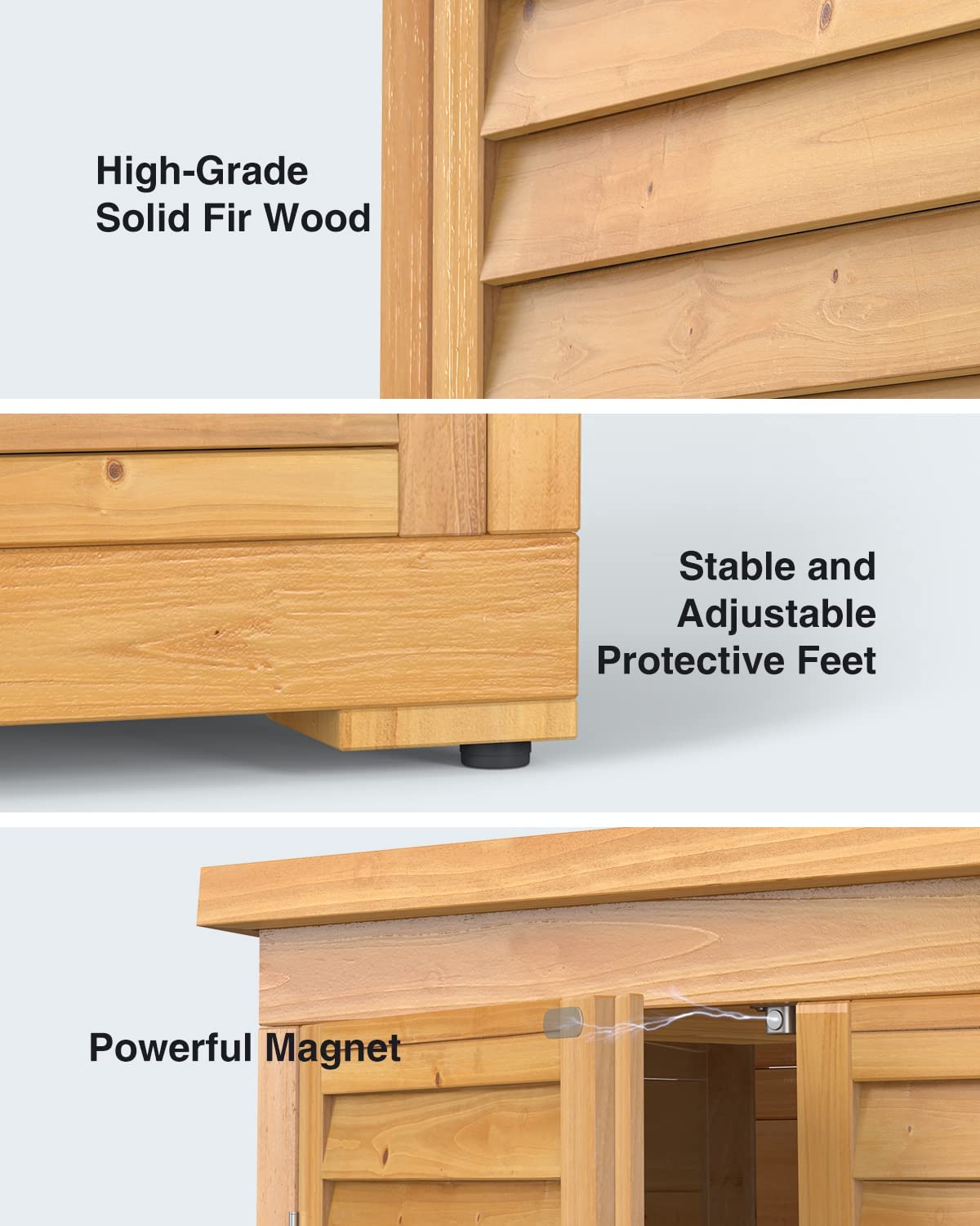 63.2" Outdoor Storage Cabinet with 3 Detachable Shelves, Lockable Wooden Garden Shed with Asphalt Roof, Vertical Tool Storage Shed for Backyard Patio Lawn Deck