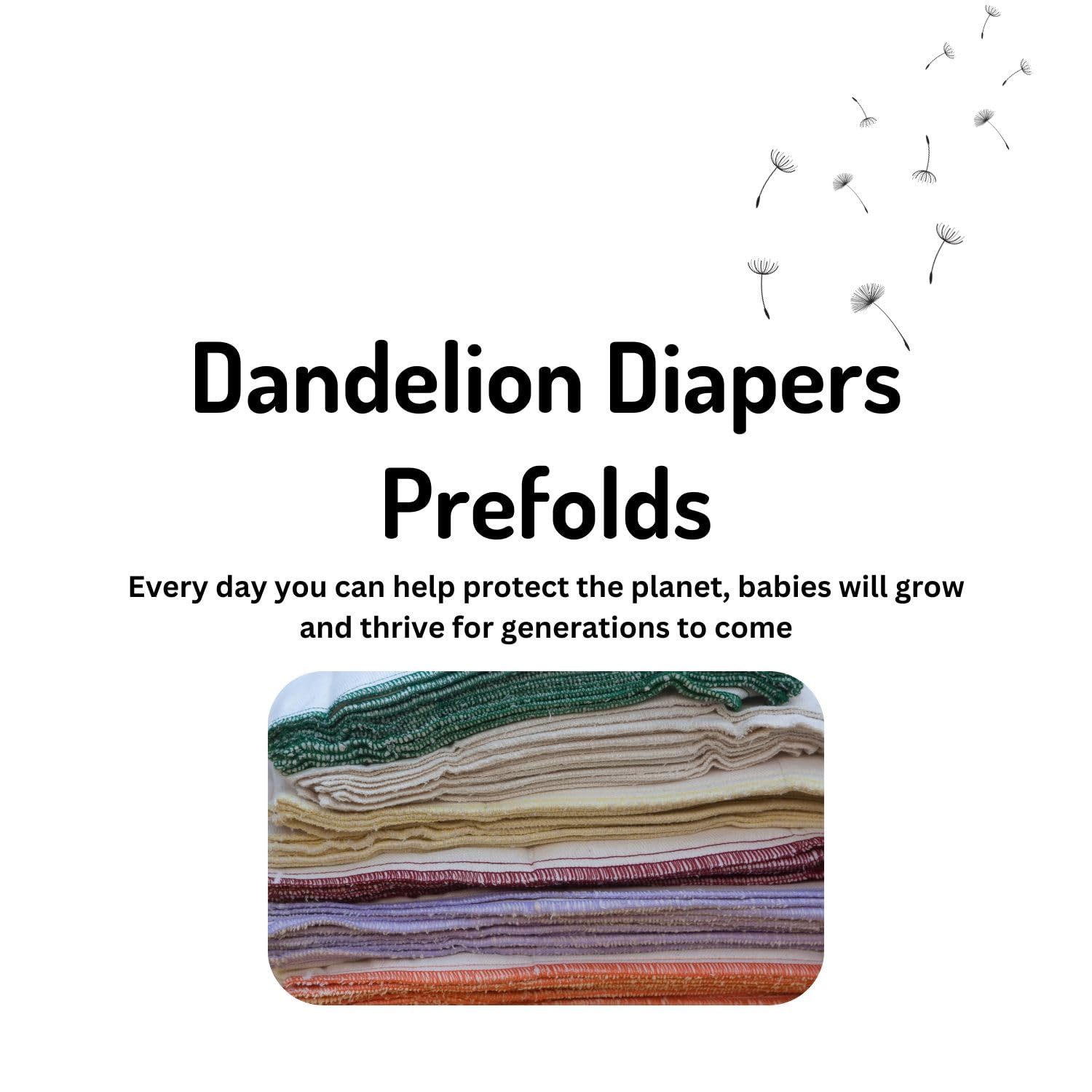 Dandelion Diapers Prefold Cloth Diapers Made from Viscose Bamboo and Cotton Blend Versatile Baby Diaper, 3 Pack - Size 5 Standard Pinless Prefold