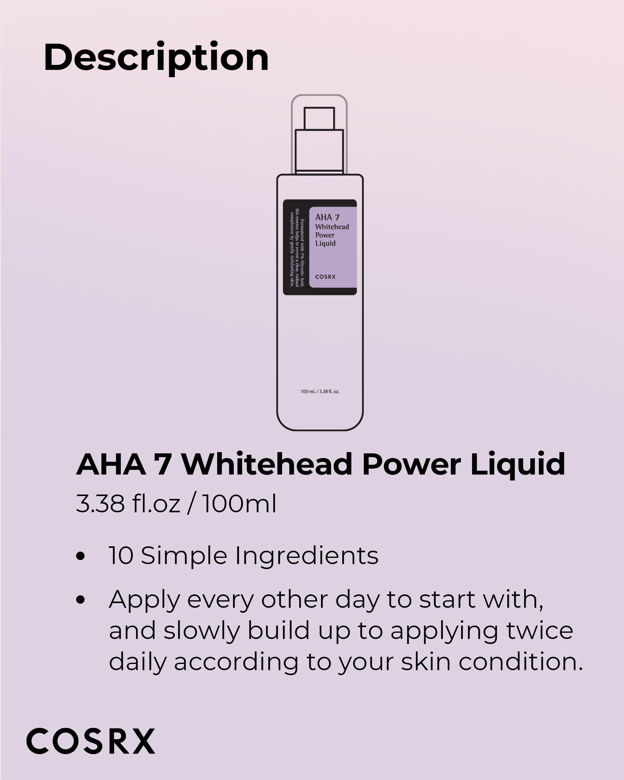 COSRX 7% Glycolic Acid Whitehead Removing Power Liquid, 3.38 fl.oz, AHA Exfoliant, Exfoliating Toner for Face & Body, Pore Minimizer, Korean Skin Care