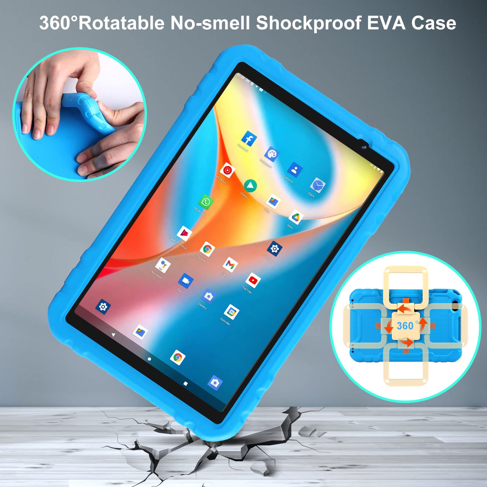 2024 Tablet 10 inch Android 13 Tablets with Octa-Core, 14GB RAM 128GB ROM, 8000mAh Battery, Drop-Proof Case, TF 512GB, HD IPS Touchscreen, 5G/2.4G WiFi, Bluetooth 5.0, GPS, Split Screen Support -Blue