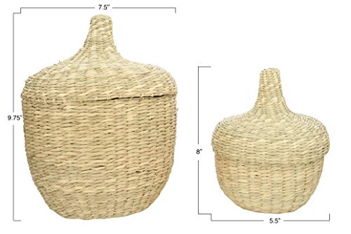 Creative Co-Op Handwoven Seagrass Lids (Set of 2 Sizes) Baskets, Beige