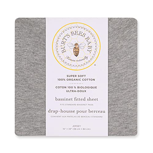Burt's Bees Baby Bassinet Sheet, Fitted Unisex 100% Organic Jersey Cotton Bassinet Sheet for Standard Bassinet Mattress