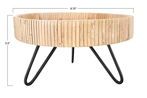 Creative Co-Op 9.75" R Decorative Woven Rattan Metal Clothespin Feet Pedestal, 9.75" x 5.5", Beige