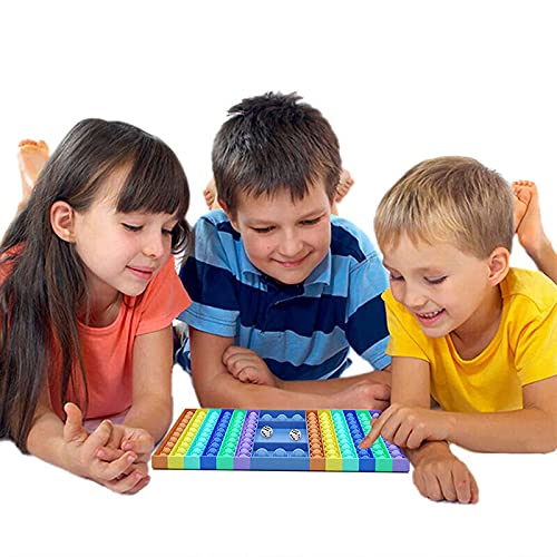 BD&M Chess Board Pop Push It Game Fidget Big Size Large Toy Rainbow Play Bubble Popper with Dice Sensory Toys Gift for Kids Adults