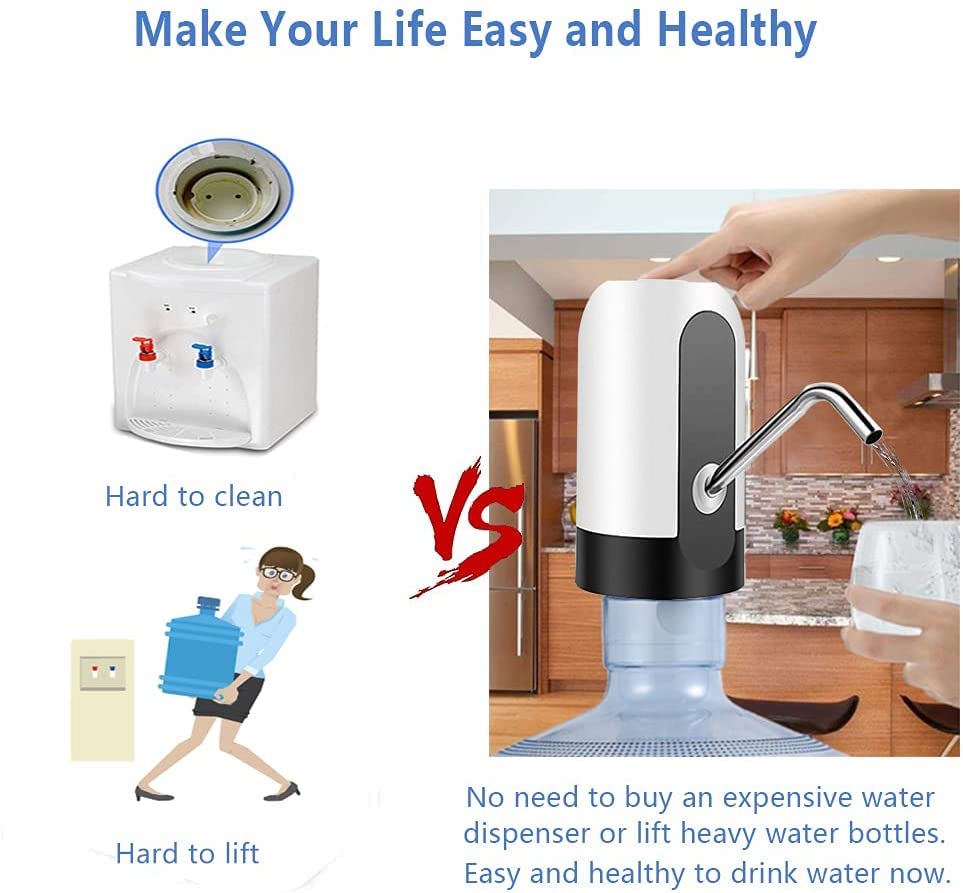 Electric Drinking Water Bottle Pump, USB Charging Automatic Drinking Water Dispenser, 5 Gallon Water Pump Dispenser, Portable Water Jug Pump for Universal 2-5 Gallon Bottle, for Home, Office, Travel