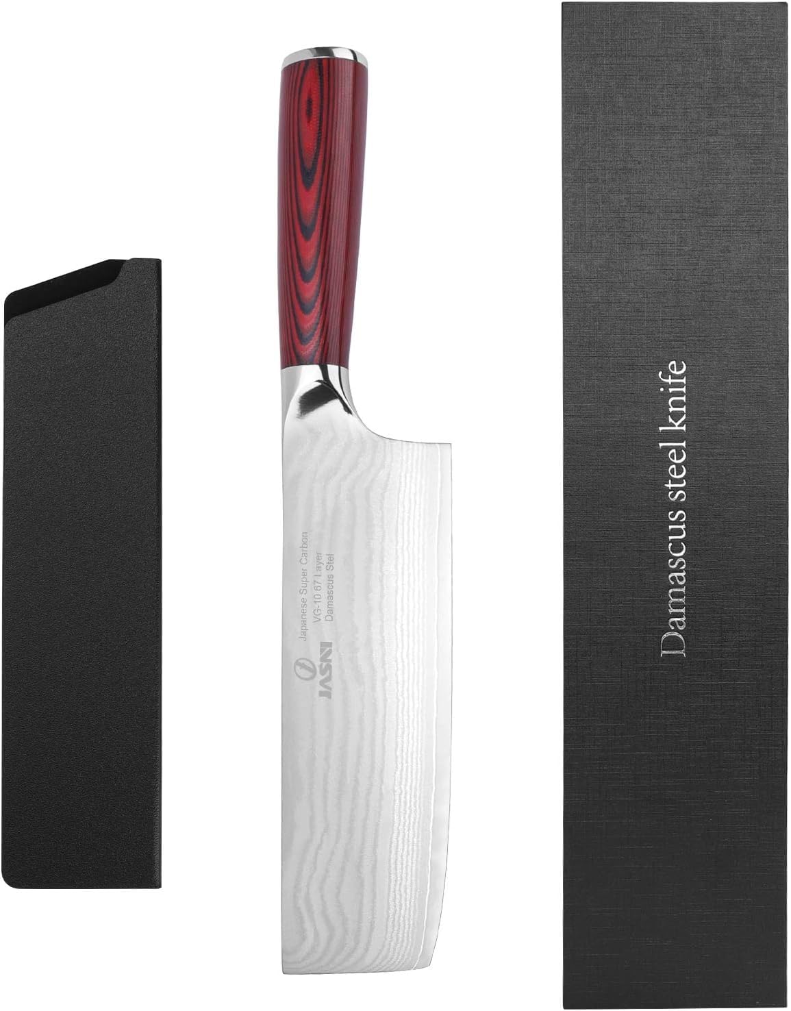 Jasni Chef Knife Professional High Carbon VG10 Damascus Steel Nakiri Knives Japanese 7 Inch Kitchen Knife, Fruit and Vegetable Chefs Knife, Ultra Sharp 67-Layer Forged Blade Knife