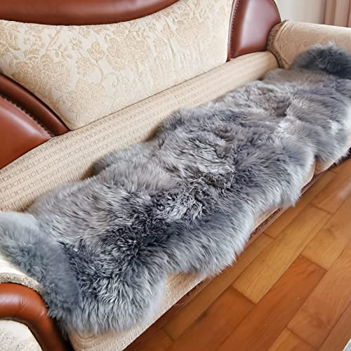 Starose New Zealand Double Pelts Sheepskin Rug Light Gray Floor Area Rug Lambskin Runner 78"x28"