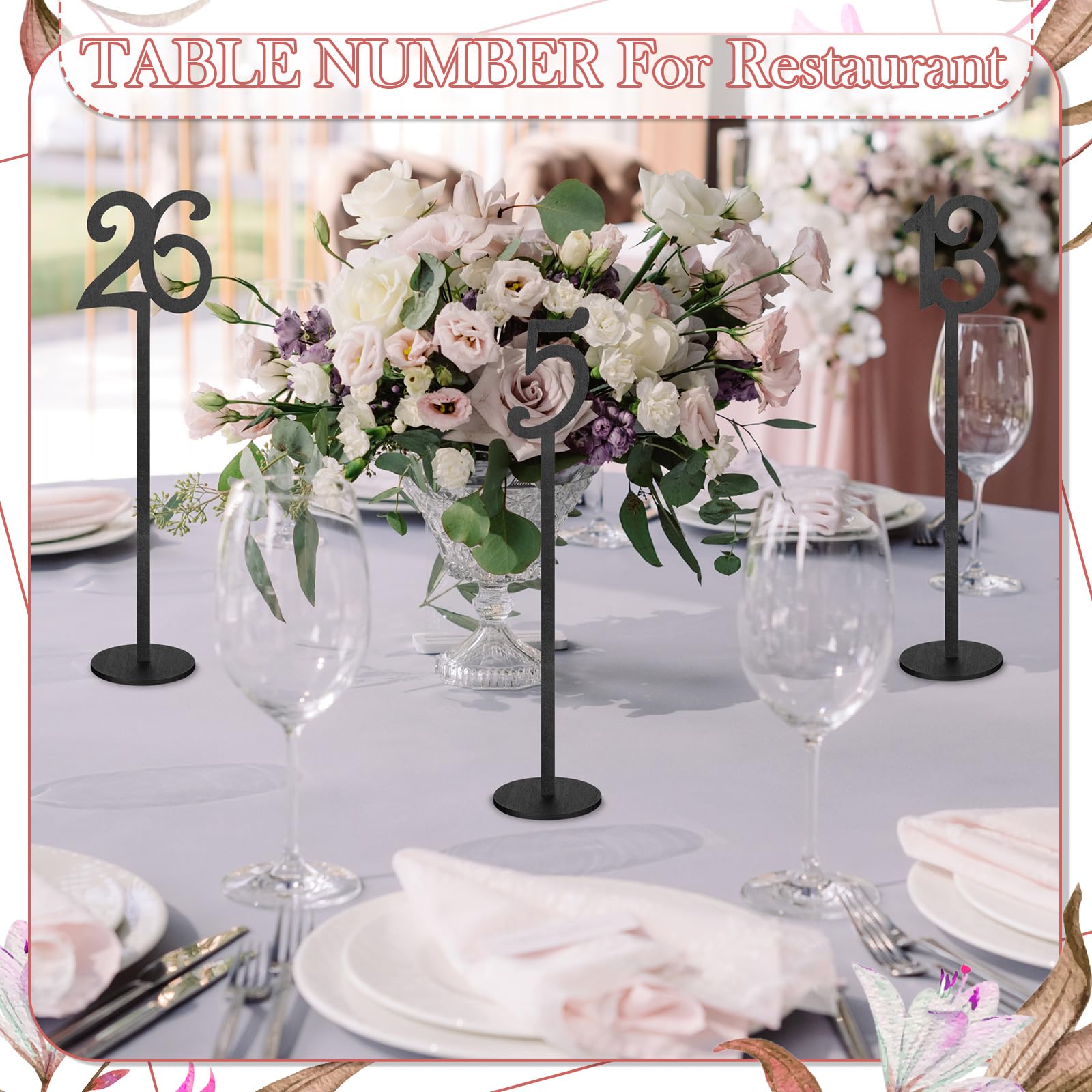30 Pcs Table Numbers Wedding 1-30 Table Numbers Wood Table Numbers for Wedding Reception Stands Seat Numbers with Holder Base Table Numbers for Wedding Party Event Catering (Black)