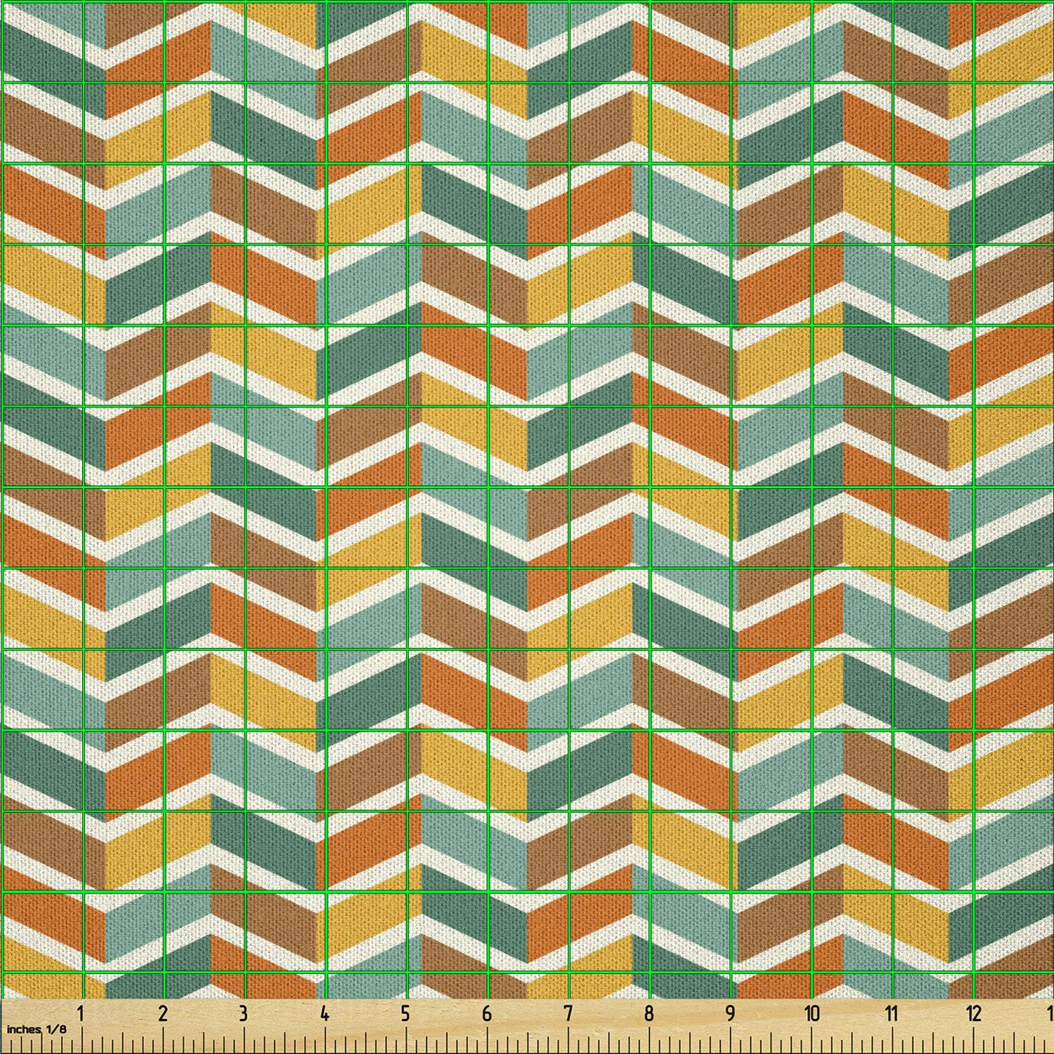 Ambesonne Abstract Fabric by The Yard, Retro Zigzag Earthy Tones Chevron Inspired Geometrical Symmetry Pattern, Microfiber Fabric for Arts and Crafts Textiles & Decor, 2 Yards, Orange and Jade Green