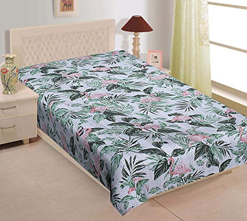 Maviss Homes Indian Traditional Handmade Patchwork Cotton Super Soft Kantha Quilt Blanket | Throw Bedspread Blanket | Bedroom Décor Throw Quilt |Home Décor; Green