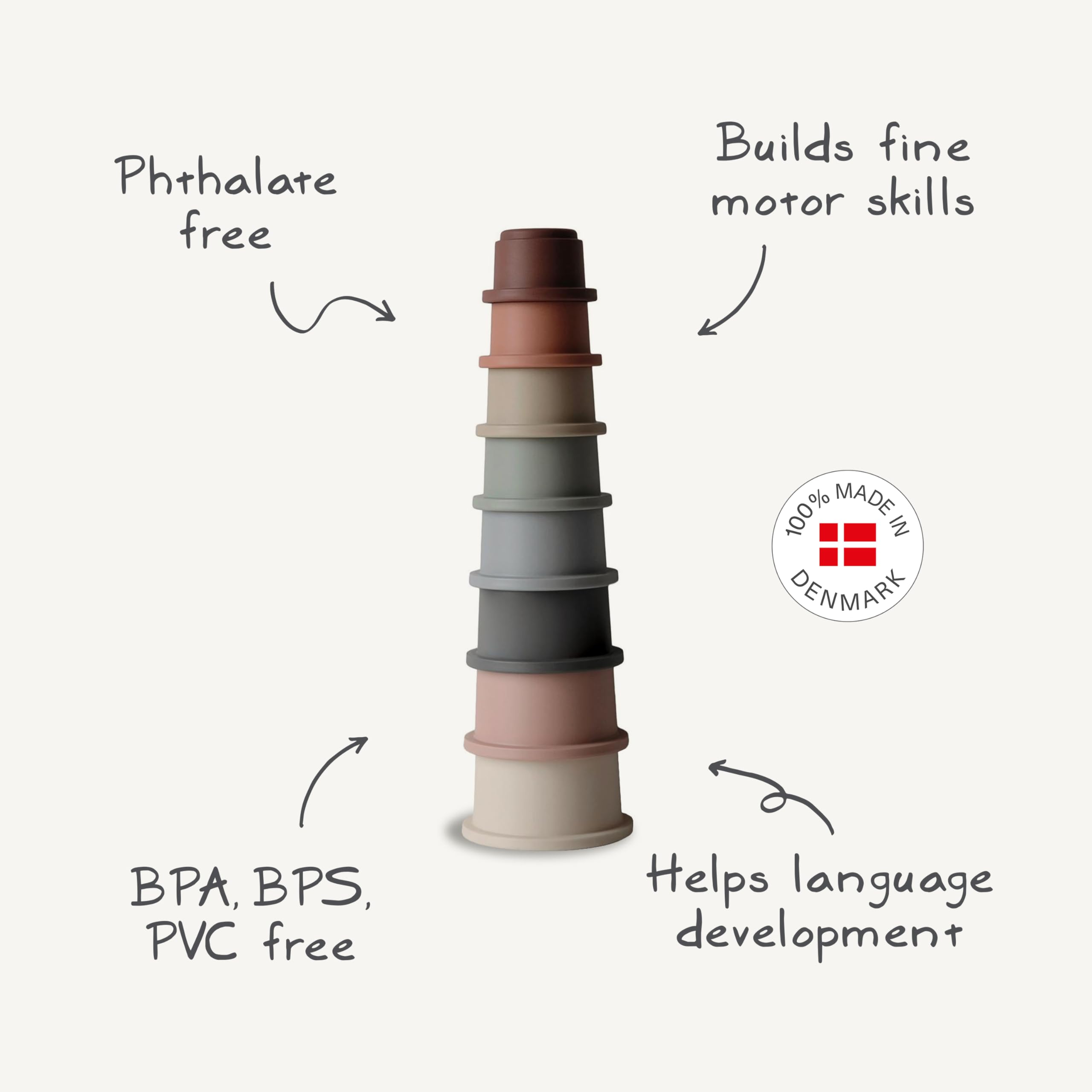 mushie Stacking Cups Toy 8pcs | Made in Denmark (Petal)