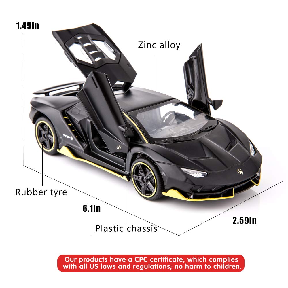 BDTCTK 1/24 Centenario LP770-4 Casting Model Car, Zinc Alloy Pull Back Toy car with Sound and Light for Kids Boy Girl Gift(Black)