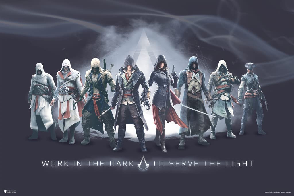 Assassins Creed Wall Art Posters Video Games Wall Decor Work in The Dark to Serve The Light Lineup Valhalla Games Gaming Room Decor Cool Movie Poster Gamer Gift Cool Wall Art Print Poster 18x12