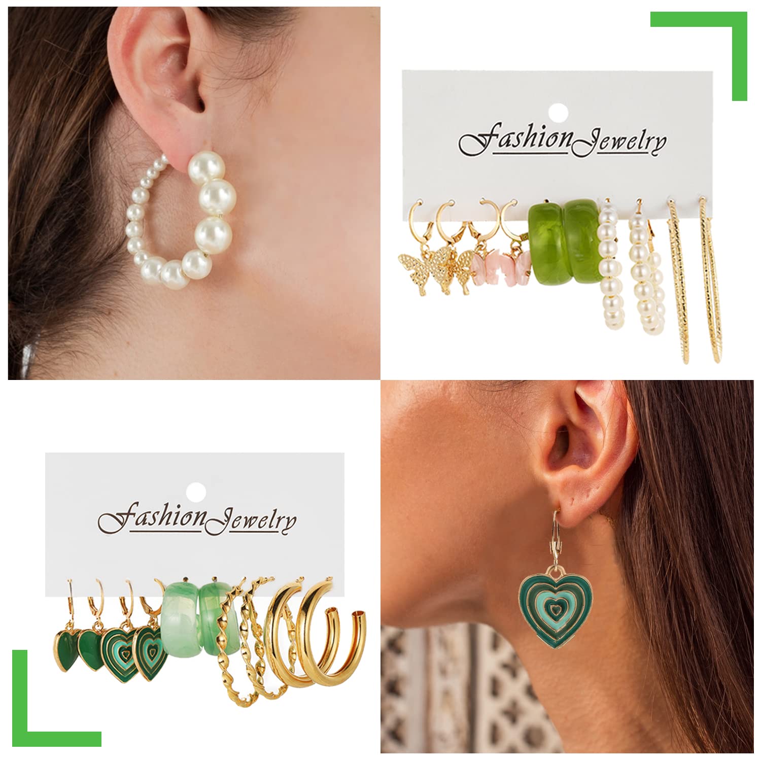 32 Pairs Gold Hoop Earrings Set for Women Girls, Pearl Dangle Earrings Pack, Earrings Sets for Multiple Piercing