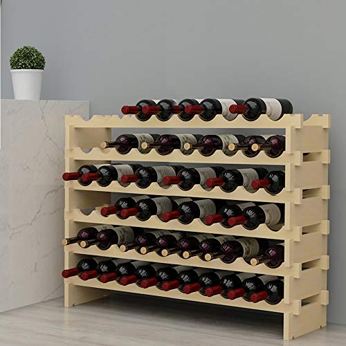 SogesGame Wine Rack,Stackable Modular Wine Rack 60Slots Storage Stand Free Standing Solid Natural Wood Wine Holder, Wobble-Free Display Shelves for Kitchen, Pantry, Wine Cellar, Basement(10 X 6 Rows)