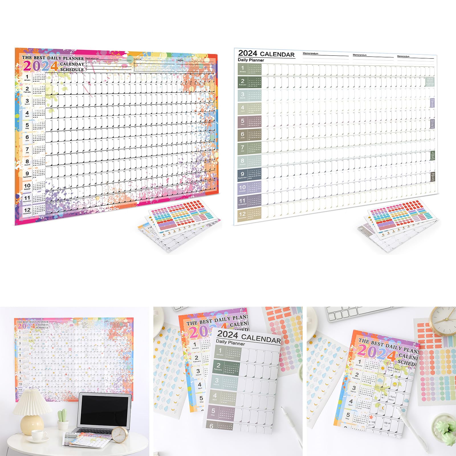 2024 Wall Calendar Planner Sheet Yearly Monthly Weekly Daily Planner To Do List Hanging Agenda Schedule Organizer Office Office Supplies