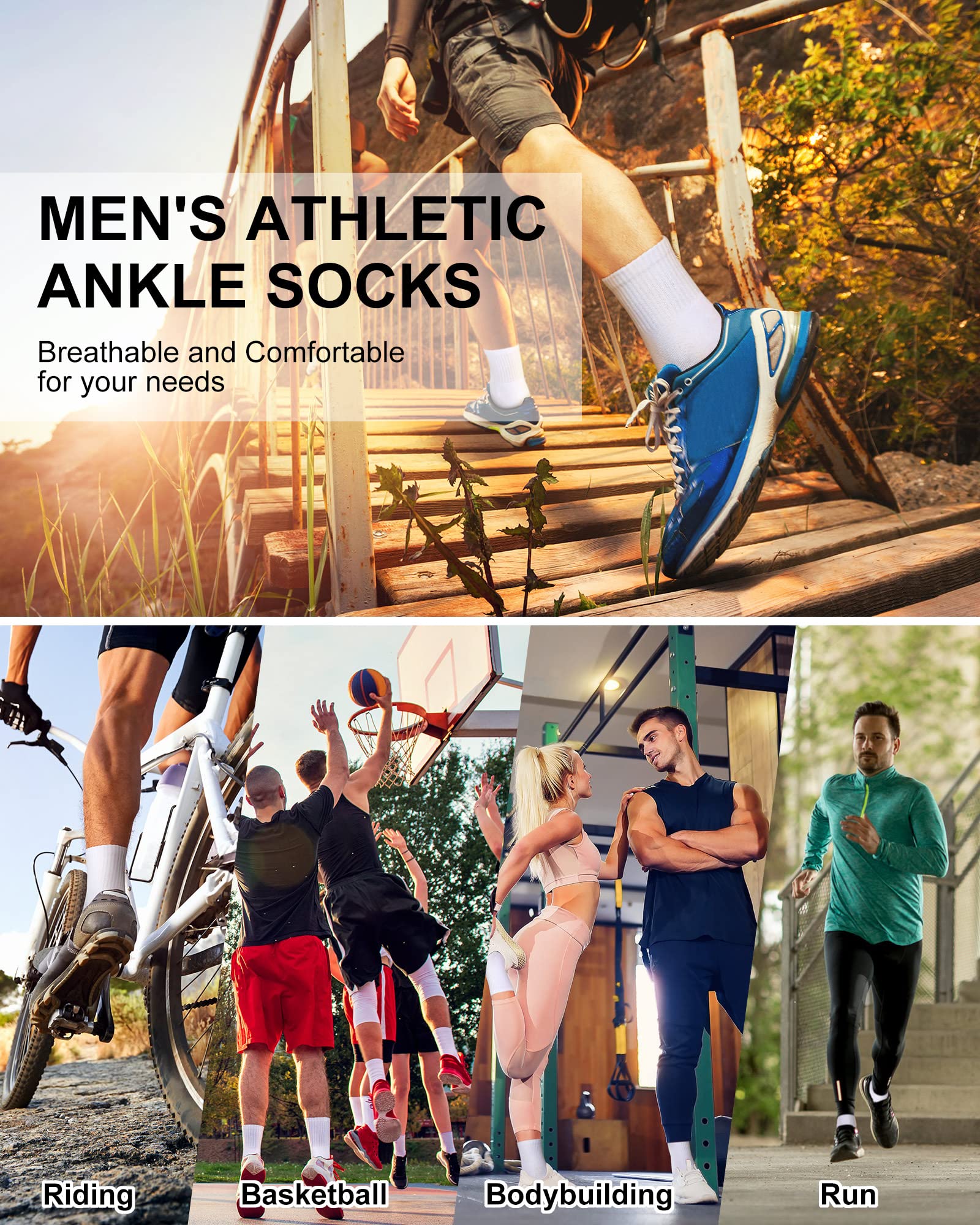 32 Pairs Men Cotton Socks Bulk 9-12 Athletic Ankle Socks Thick Cushion Socks for Men Women Homeless (Black)