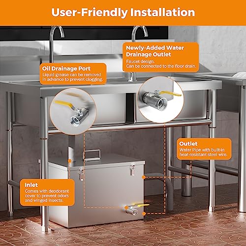 BEAMNOVA Commercial Grease Trap 8lbs Stainless Steel Interceptor Top Inlet for Restaurant Home Kitchen Tools, 13.98" x 10" x 9.25"(L*W*H)