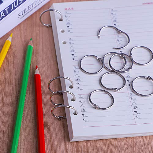 HAUTOCO 100Pcs 1.2 Inch Loose Leaf Binder Rings 30mm Silver Metal Book Rings Flash Cards Rings Keychain Key Rings for School Home Office