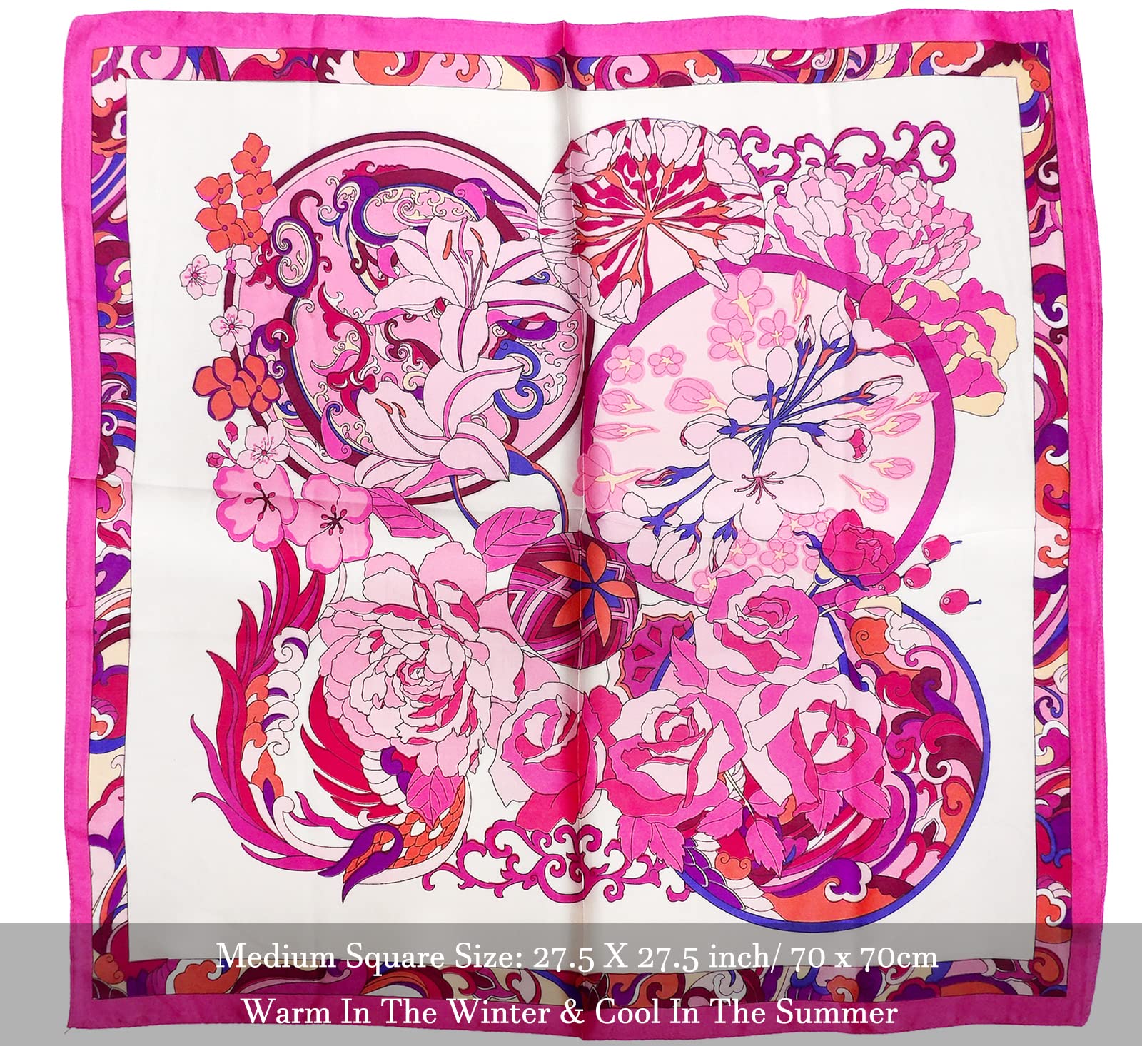 27.5'' Silk Feeling Scarf Medium Square Satin Head Neck Scarf for Women Hair Sleeping at Night,16-Pink