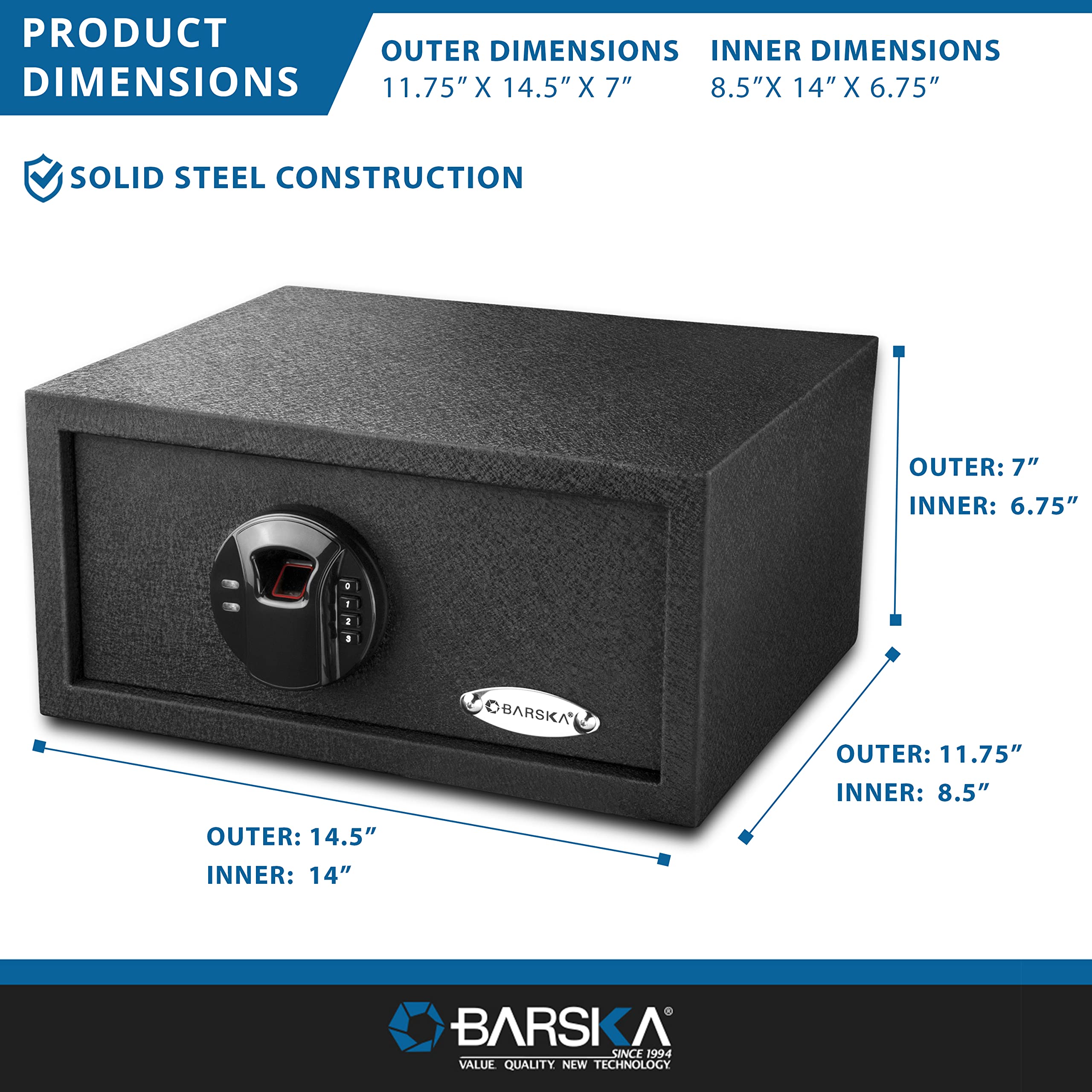 Barska Digital Keypad Biometric Fingerprint Security Home Safe Box - 0.46 Cu Ft Compact