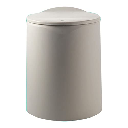 GOPG Round Trash Can, with Lid Press Type Wastebasket in-Band Tube Plastic Container Suitable for Kitchen Living Room Bathroom-20x21x26cm(8x8x10inch)-Khaki
