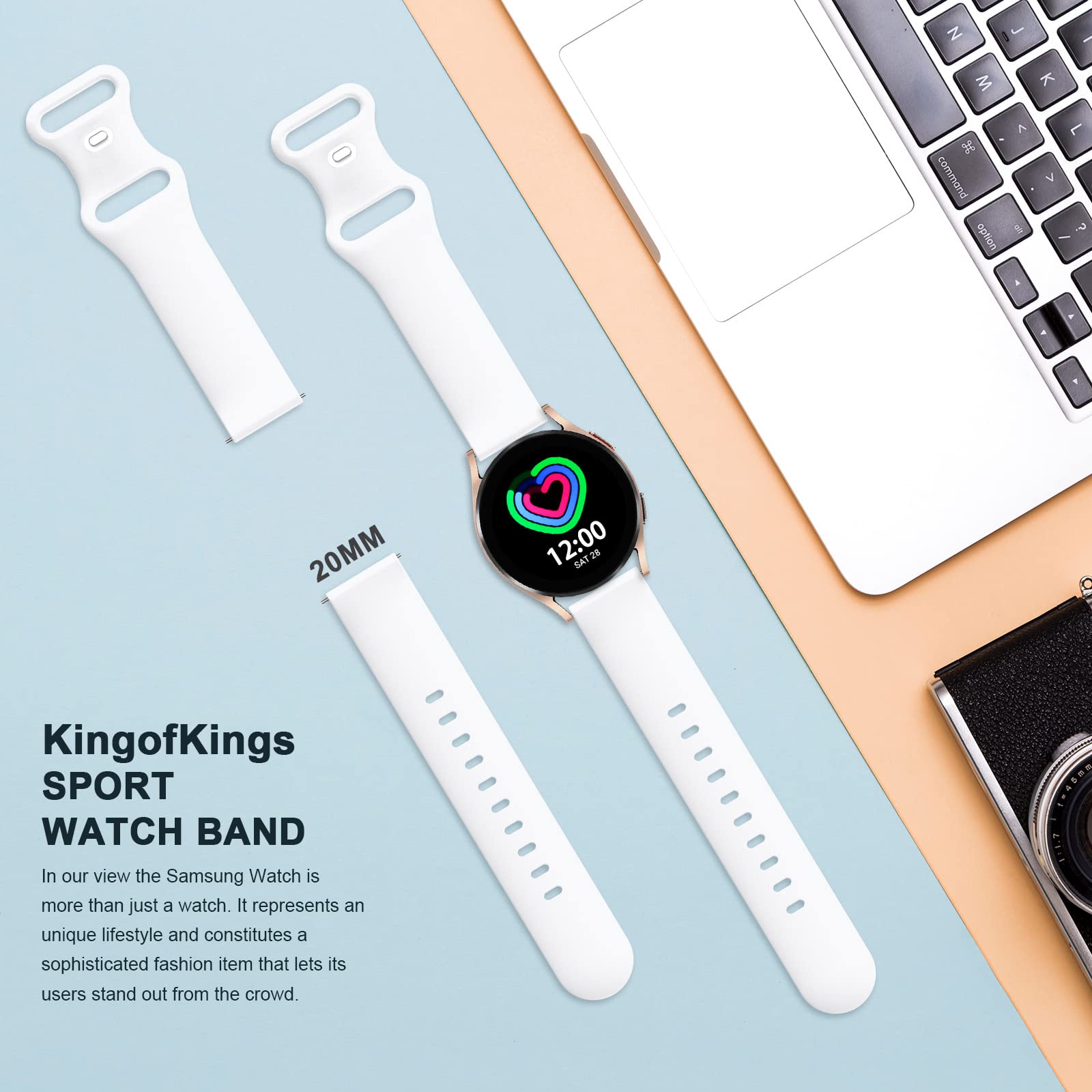 20mm Watch Bands Compatible with Samsung Galaxy Watch 6/Classic, 4/Classic Band 40mm 42mm 44mm 46mm, Watch Active 2 40mm 44mm/Watch 3 41mm, Soft Silicone Bands Elastic Replacement Galaxy Strap