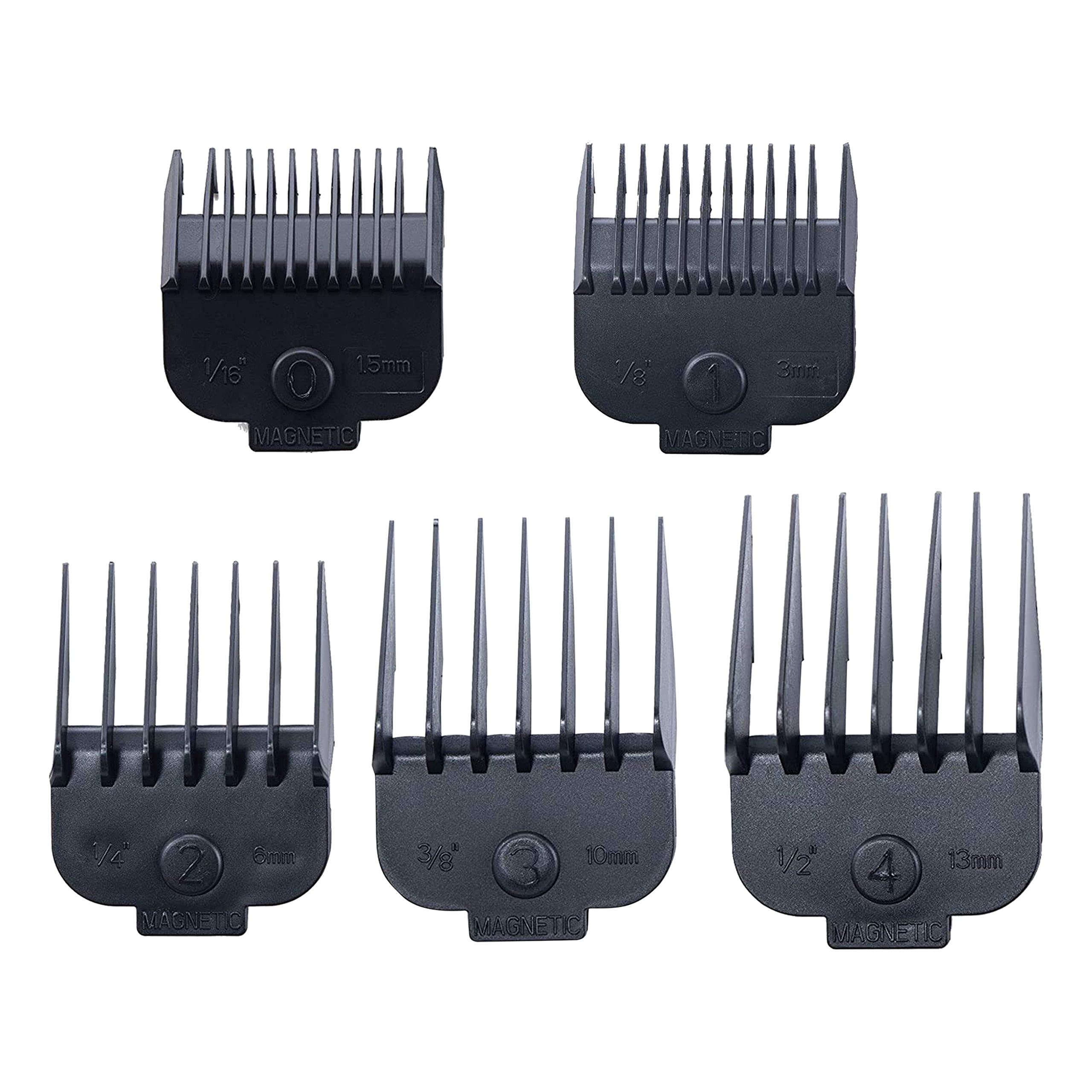 Caliber Magnetic Cutting Guards Set - Professional Hair Cut Clippers Tool - 5 Piece Universal Grooming Guards Replacement - Black Attachment Guide Comb for Precise Hair Cutting and Trim Length