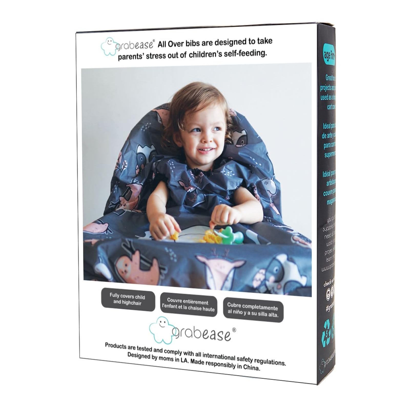 grabease Allover Waterproof Bib for Self-Feeding Infants and Toddlers, Machine Washable, Ages 6-24 Months, Gray