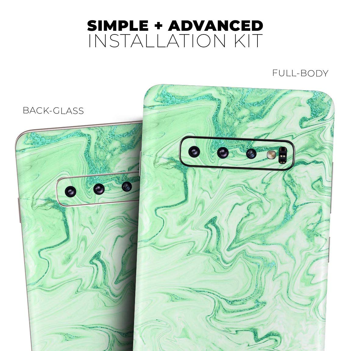 DesignSkinz Mint Marble & Digital Gold Foil V9 Protective Vinyl Decal Wrap Skin Cover Compatible with The Samsung Galaxy S20 (Screen Trim & Back Glass Skin)
