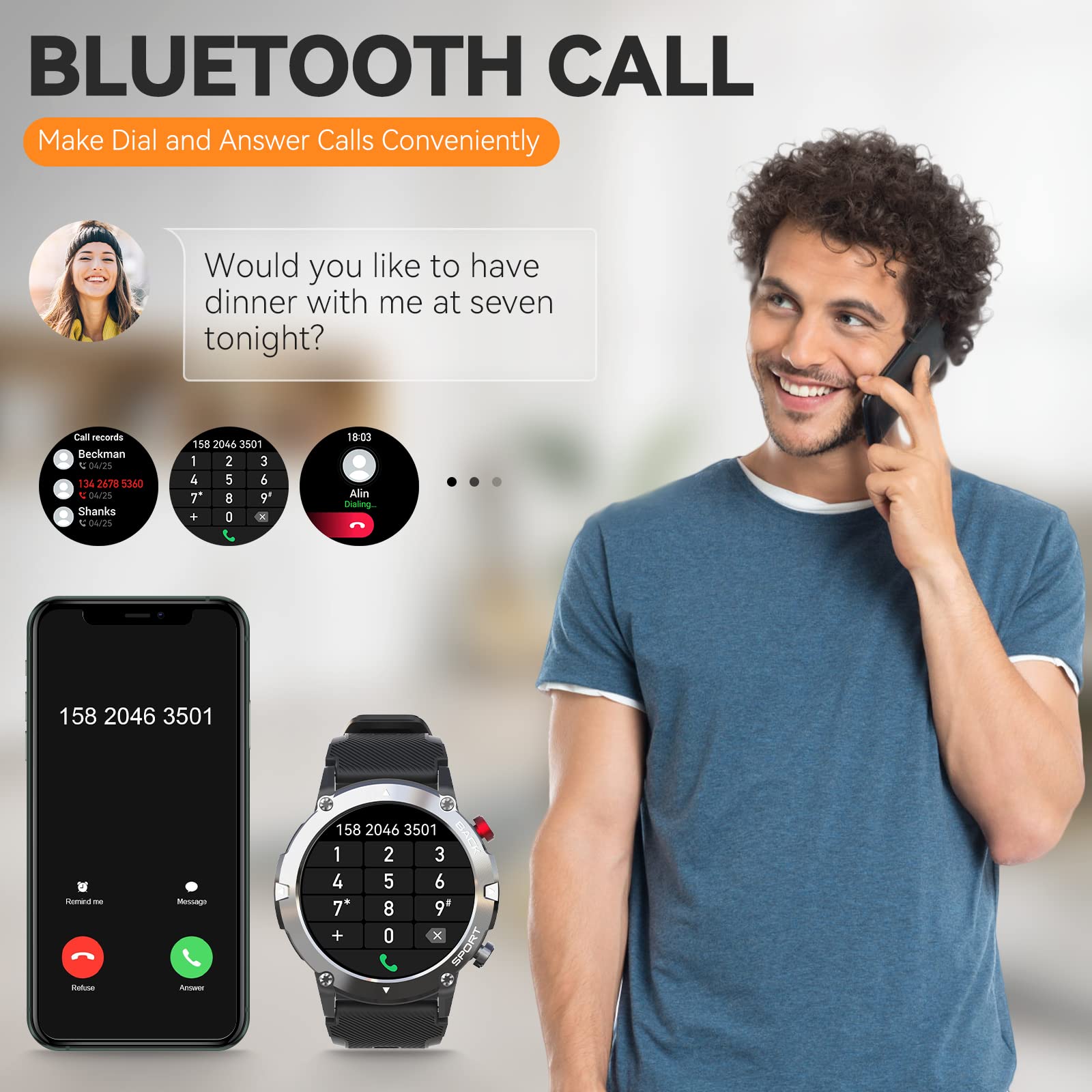 2022 Smart Watch for Men Answer Make Call Activity Tracker 1.32" Touch Screen Fitness Tracker with Heart Rate Sleep Monitor Sports Smart Watches Compatible with Android iPhone Samsung