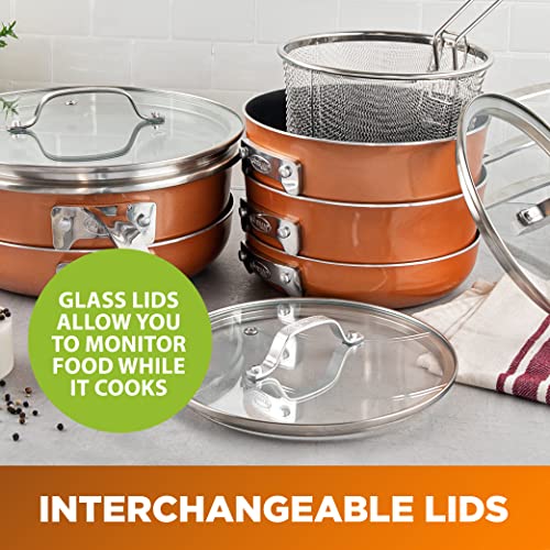Gotham Steel Stackmaster Pots & Pans Set β Stackable 10 Piece Cookware Set Saves 30% Space, Ultra Nonstick Cast Texture Coating, Includes Fry Pans,, Saucepans, Stock Pots and More β Dishwasher Safe