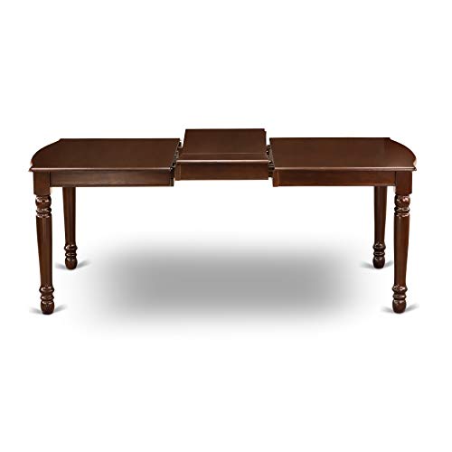 East West Furniture DOBR7-MAH-04 Nook Kitchen Set-Light Fawn Linen Fabric Button-tufted Parsons Chairs-Mahogany Finish 4 legs Hardwood Butterfly Leaf Rectangular Wood Dining Table and Frame, 7-Pc