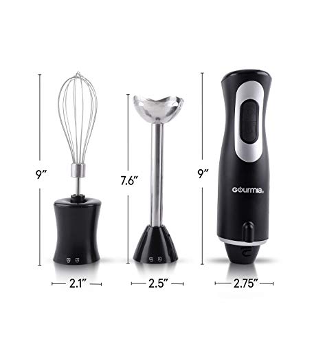 Gourmia GHB2360 12 Speed Illuminating Immersion Hand Blender with Turbo Mode - Comfortable Ergonomic Handle - Whisk Attachment Included - Integrated LED Spotlight - 300 Watt Motor - Black