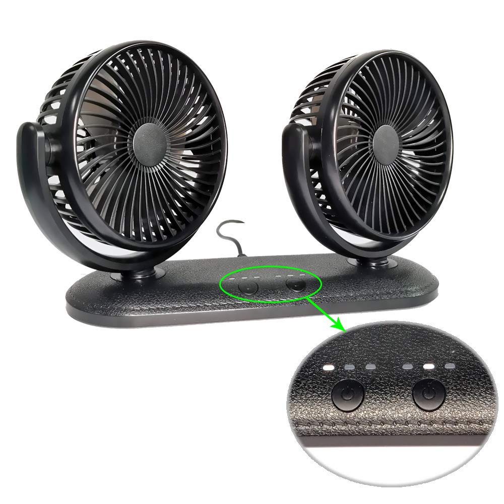 2020 Adjustable Portable Dual Head Leather Car Fan, 3 Speeds, Strong Wind, Rotatable Cooling Fan for SUV, RV, Boat, Vehicles Glasses, Dashboard, Wall Mounted USB Car Fan