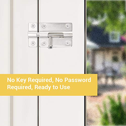 Door Security Slide Latch Lock, 2 Pack Keyless Entry Thickened Heavy Duty Steel Sliding Door Lock, Easy to Install Gate with 12 Screws