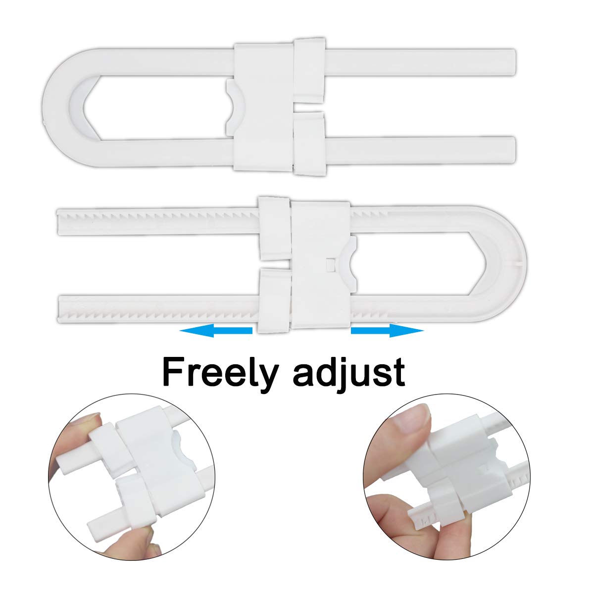Child Proof Sliding Cabinet Lock - Baby Safety U Shaped Latch for Cupboard Doors Knobs and Handles (10 Pack)