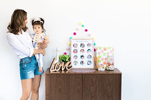 Pearhead Baby's First Year Photo Frame, Monthly Growth Baby Picture Frame, Gender-Neutral Baby Frame, Wooden
