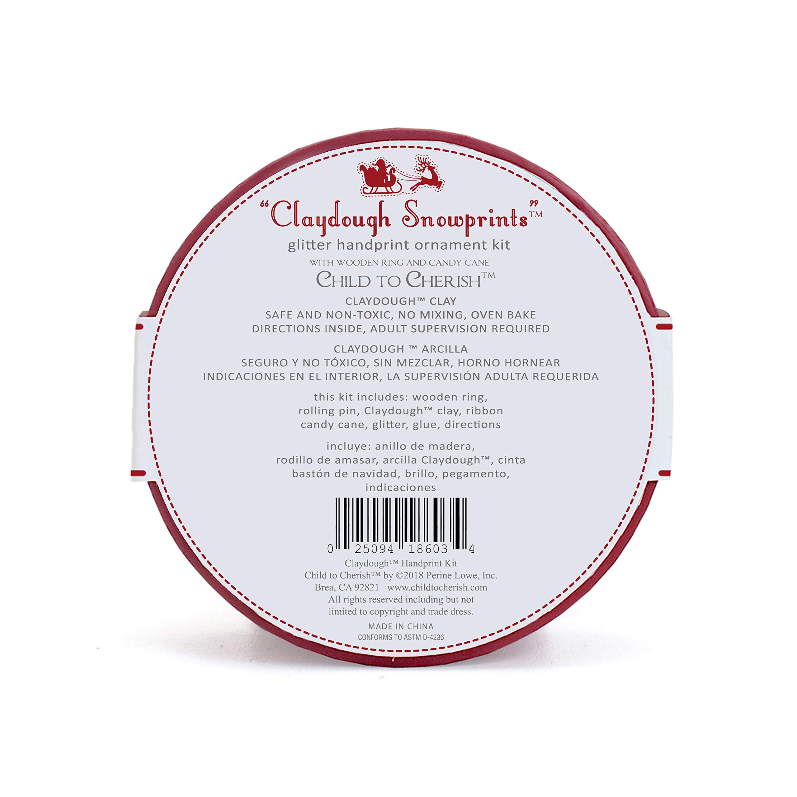 Child to Cherish Glitter Baby Handprint First Christmas Ornament Kit with Wooden Ring