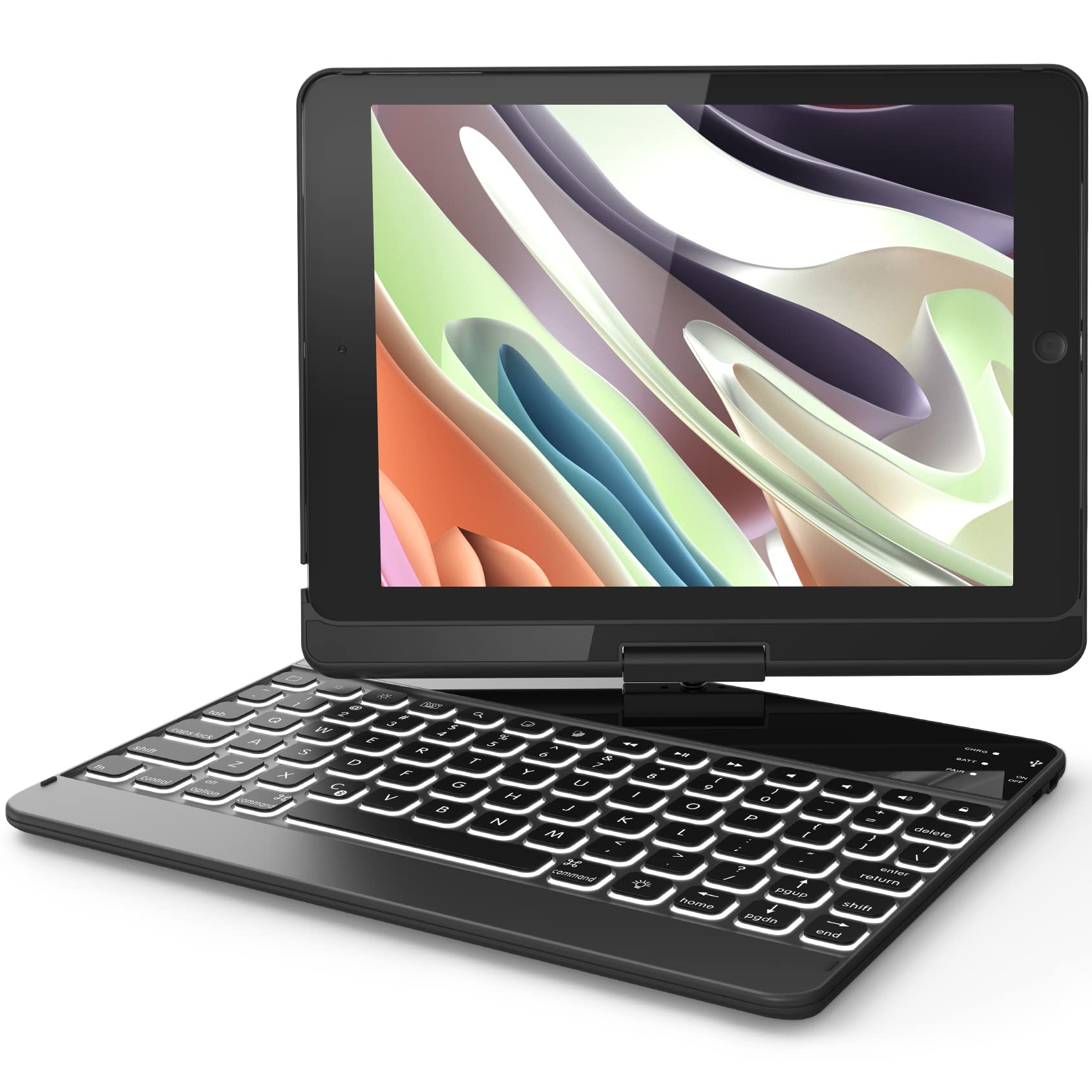 GreenLaw iPad Keyboard Case for iPad 6th 2018 - iPad 5th 2017- iPad Pro 9.7 - iPad Air 2 & 1-360° Rotation - 7 Color Backlit - Wireless Bluetooth - iPad Case with Keyboard, Black