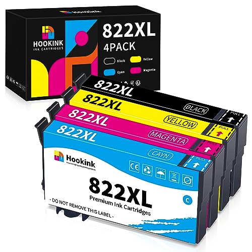822XL Ink Cartridges Remanufactured Replacement for Epson 822XL Ink Cartridges Combo Pack T822XL 822 Printer Ink for Workforce Pro WF-3820 WF-4820 WF-4830 WF-4833 WF-4834 (4-Pack, BCMY)