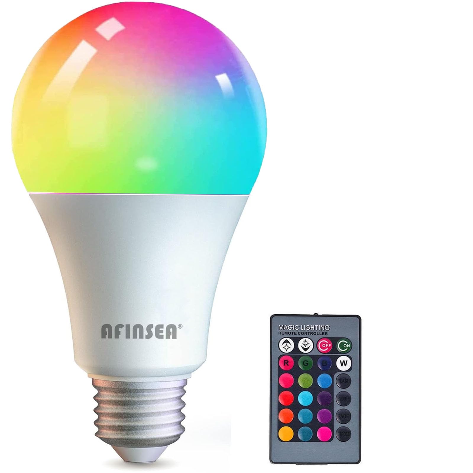 AFINSEA RGB Color Changing Light Bulbs,9W RGB LED Light Bulbs,40W Equivalent A19 E27/E26 Warm White 6500K,16 Color Multicolor Light Bulb Dimmable Light for Home Party Bedroom Outdoor(1Pack)