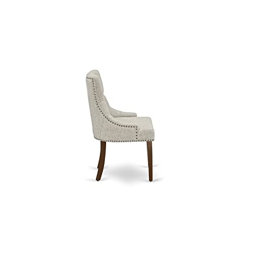 East West Furniture DOFR7-MAH-05 7Pc Dinette Set Includes a Rectangular Kitchen Table with Butterfly Leaf and Six Parson Chairs with Doeskin Fabric, Mahogany Finish