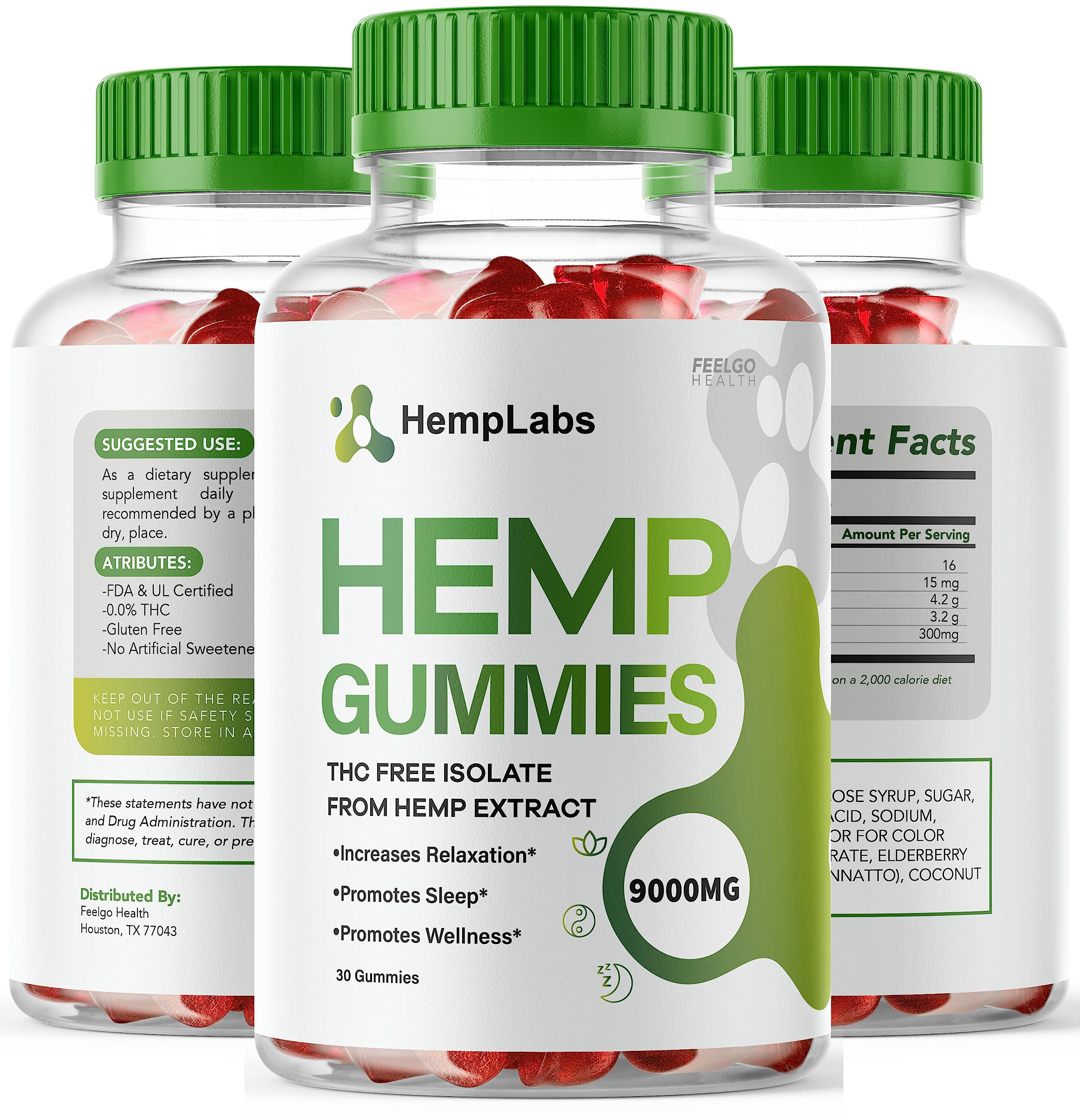 2 Pack - Hemplabs Gummies, Hemplabs Hemp Gummies, Hemp Labs Gummies, Hemplab Gummies, Hemplab Hemp Oil, Lab, Hemplabs Gummies 300mg per Natural Gummies and 9000mg per Bottle (60 Gummys - 2 Month)