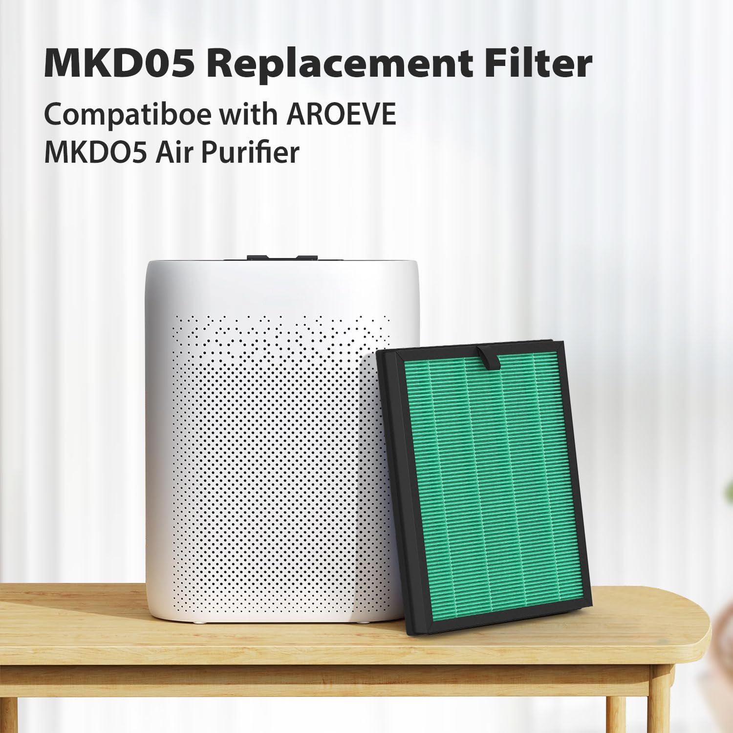 4 Pack MKD05 Replacement Filter Compatible with MKD05 Purifier, H13 HEPA Air Filter with Carbon Filter, Pet Dander Version, Green