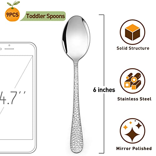 9-Piece Stainless Steel Kids Spoons, HaWare Toddler Flatware, Kids Silverware Preschooler Utensils, Baby Spoons for Self Feeding, Mini Cutlery Set for Home Kitchen School, Healthy and Dishwasher Safe