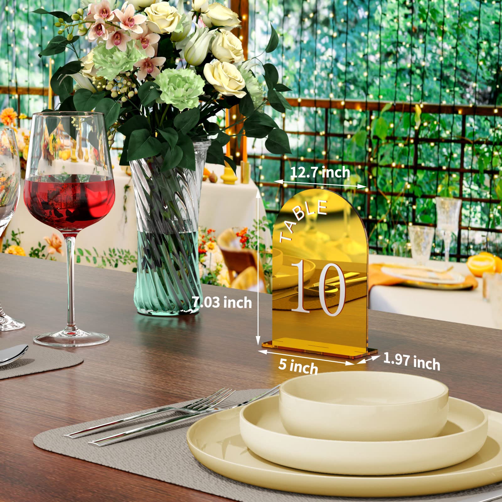 Nuggicet 15pcs Gold Mirror Table Numbers, 5"x7"Arch Wedding Table Numbers Stand for Any Party Occasion,Party Decoration,Modern Acrylic Table Sign Holder(Number1-15)