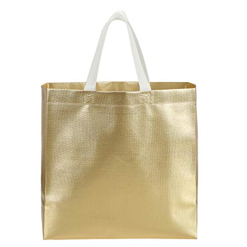 Tosnail 20 Pack Large Glossy Gold Reusable Grocery Bags Shopping Tote Bag with Handle Present Bag Gift Bag for Weddings, Birthdays, Party, Event